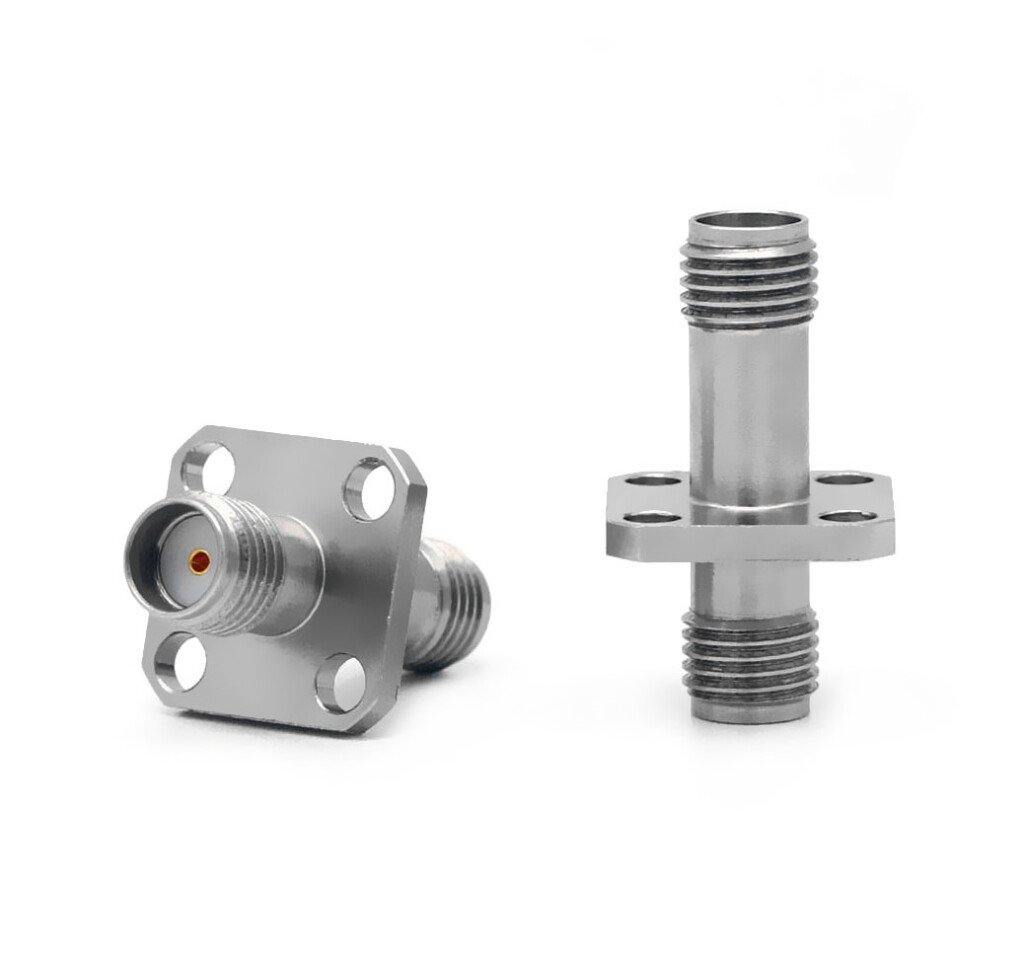 SMA female to female flange mount adapter, DC to 26.5GHz